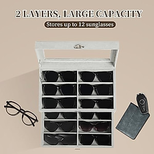 AUTOARK Ice Velvet Clear Lid 12 Piece Eyeglasses Storage and Sunglass Glasses Display Drawer Lockable Case Organizer,AW-163