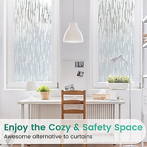 rabbitgoo Window Privacy Film, No Glue Frosted Glass Film, Static Cling UV Blocking Non Adhesive Reusable Heat Control Window Vinyl Clings for Home, Office, Frosted Silk, 17.5 x 78.7 Inches