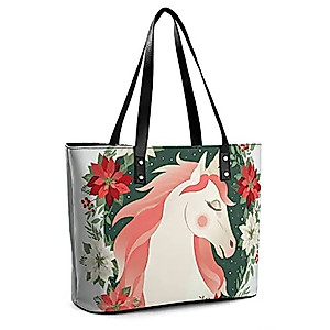 Womens Handbag Unicorn And Blossom Flowers Leather Tote Bag Top Handle Satchel Bags For Lady