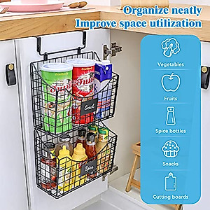 Over the Cabinet Door Organizer 3 Pack, Wall Mount Storage Basket with Name Plate for Cutting Board Foils Cookie Sheet, Grid Storage Bin Basket Holder Rack with 5 S Hooks for Kitchen Pantry Bathroom
