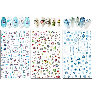 TailaiMei 15 Sheets Christmas Nail Stickers, 7 Sheets Nail Wrap Stickers and 8 Sheets Nail Decals Stickers, Full Wraps Strips and Self-Adhesive Set for DIY Nail Art (1000Pcs)