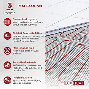LuxHeat 150 Sqft Mat Kit (120v) Electric Radiant Floor heating System for Under Tile & Laminate. Underfloor Heating Kit Includes Heat Mat, Alarm & OJ Microline WiFi Programmable Thermostat with GFCI