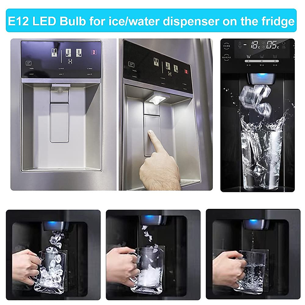 E12 LED Fridge Water Dispenser Light Bulb 2W(15W Replacement) 120V T5 Tubular Appliance Bulb for Chandeliers Home Lighting Refrigerator/Dryer Drum Light C7/S6 Clear Glass Daylight White 6000K,2-Pack