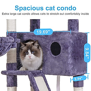 Hey-brother Cat Tree, 61 inch Cat Tower for Indoor Cats, Cat House with Padded Platform Bed, Toy Balls, Large Cozy Condo, Hammocks and Sisal Scratching Posts, Smoky Gray MPJ019G