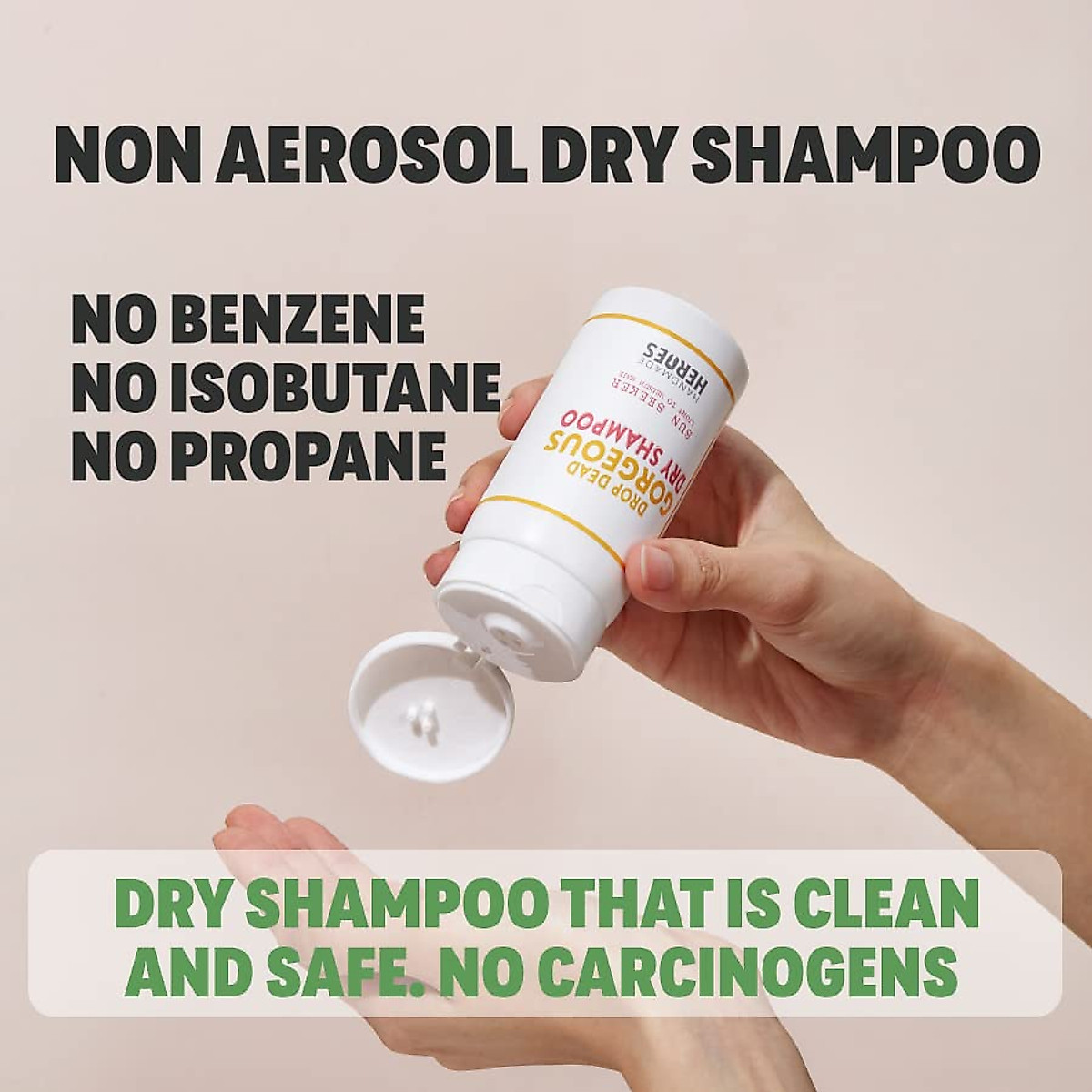 Drop Dead Gorgeous Non Aerosol Dry Shampoo Volume Powder by Handmade Heroes | 2oz | 100% Natural and Vegan, Sustainable and Aerosol Free | For Medium and Dark Hair Brunette | Volumizing hair powder suitable for Air Travel, Women and Men