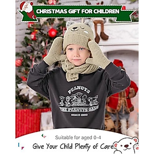 Kids Toddler Infants Winter Beanie Hats Scarfs Gloves Set Pompom Caps Mittens Neck Warmer with Fleece Gifts for 0 6 12 18 Months 1 2 3 4 Years Old Baby Girls Boys