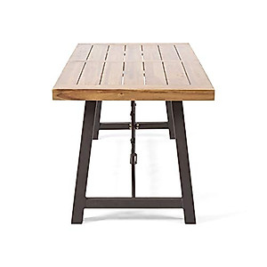Christopher Knight Home Obharnait Industrial Dining Table, Teak Finish, Rustic Metal