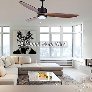 Ovlaim 52 Inch Solid Walnut Wood Ceiling Fans with Lights Remote Control, 3 Blade Propeller Smart Ceiling Fan for Bedroom Living Room Indoor Outdoor, ETL Listed High CFM Quiet DC Motor