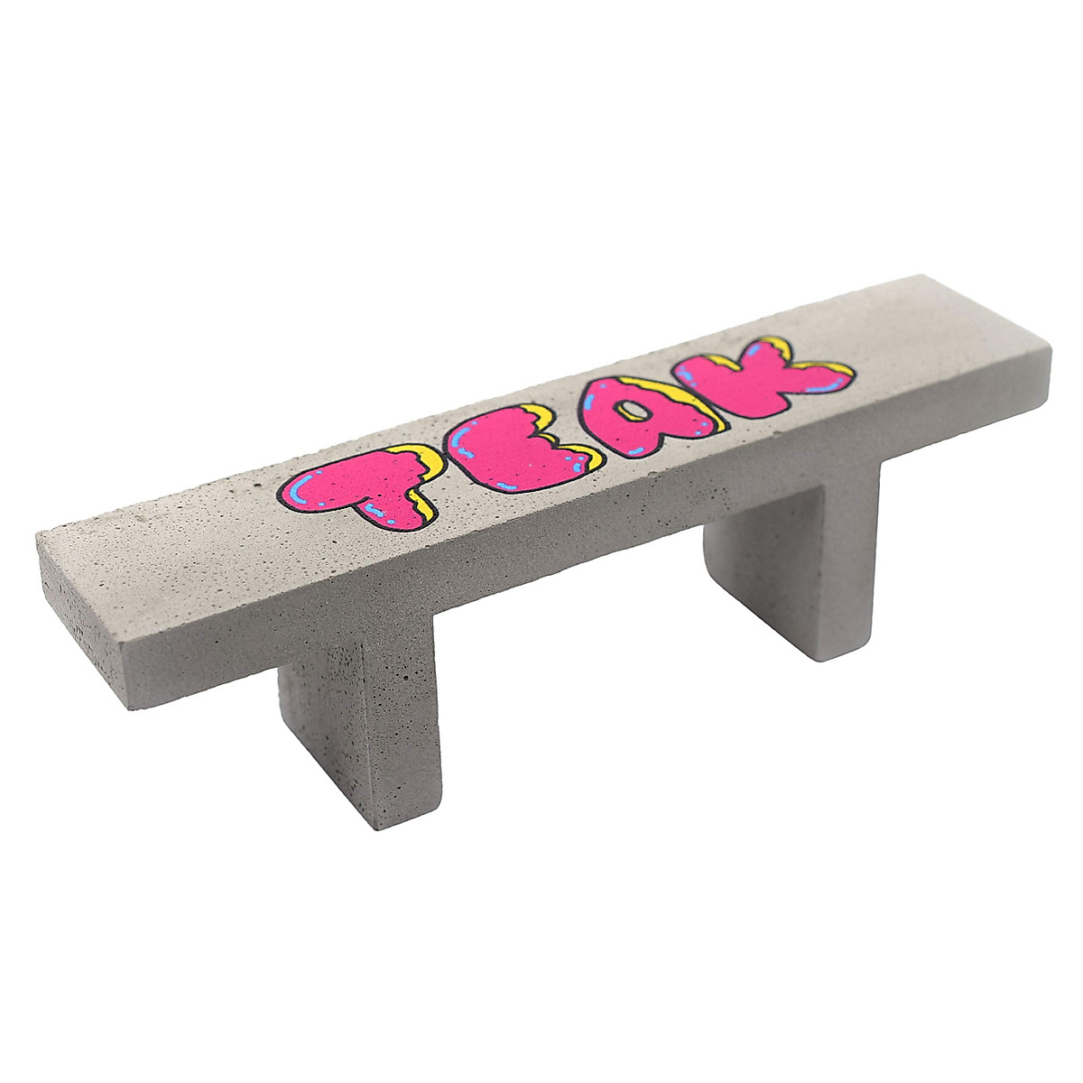 Concrete Fingerboard Bench, Full Color Teak Tuning Logo Graphic - 7" Long, 1.5" Wide, 2" Tall - 1:12 Scale - Teak Tuning