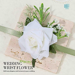 Latious White Wrist Corsage Prom Wedding Corsages Bridesmaids Hand Floral Decor for Women