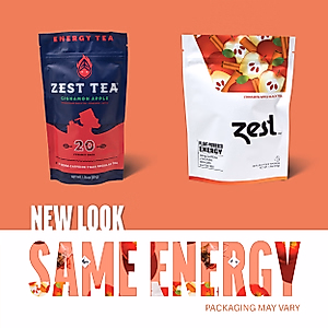 Zest 150mg High Caffeine Energy Leaf Blend - Cinnamon Apple Black Tea - 20 Pack Bag - All Natural Strong Flavored Healthy Coffee Alternative Highly Caffeinated Substitute - Perfect for Keto Diet