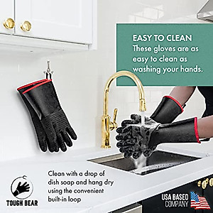 Heat Resistant Neoprene Black Gloves for BBQ - 932°F Tolerance - Waterproof & Oil Resistant - Grilling Mitts for Men & Women - High Heat Fireproof Gloves for Cooking - Baking Grilling Camping