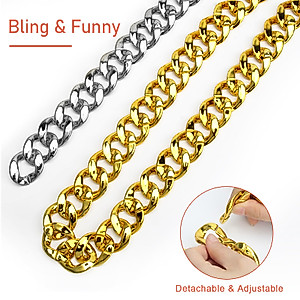Catcan Hip Hop Chunky Gold Chain Silver Chain 2 Pack, 32 Inch Plastic Chain Necklace Costume Gold Chain Rapper 80s 90s Punk Turnover Necklace Men Costume Accessory for Party Costume Class Bar