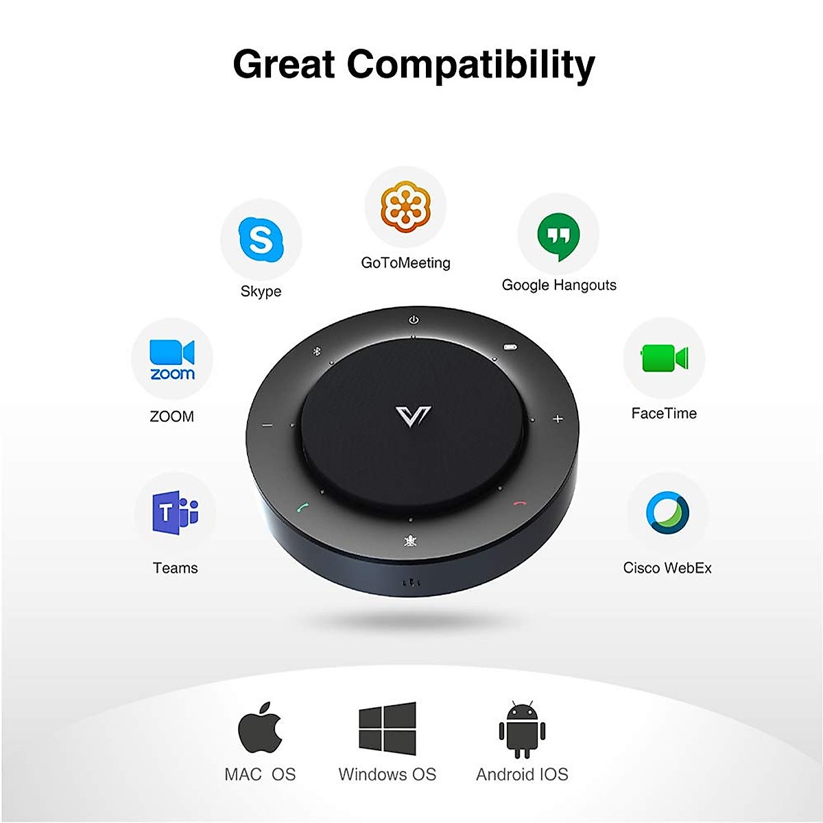 AV Access USB/Bluetooth Speakerphone Full-Duplex Audio, 4 AI Mics Beamforming, 8 Meter 360°Voice Pickup, Loud & Clear, Echo Cancellation, for Skype Zoom Conference Calls