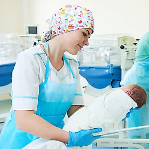 Floraltop 6 Pcs Scrub Caps Women L&D Nurse Caps with Buttons Elastic Bouffant Adjustable Bouffant Nurse Hats NICU Nurse Caps Ponytail Holder Turban Patterns for Woman Healthcare Nurse Student