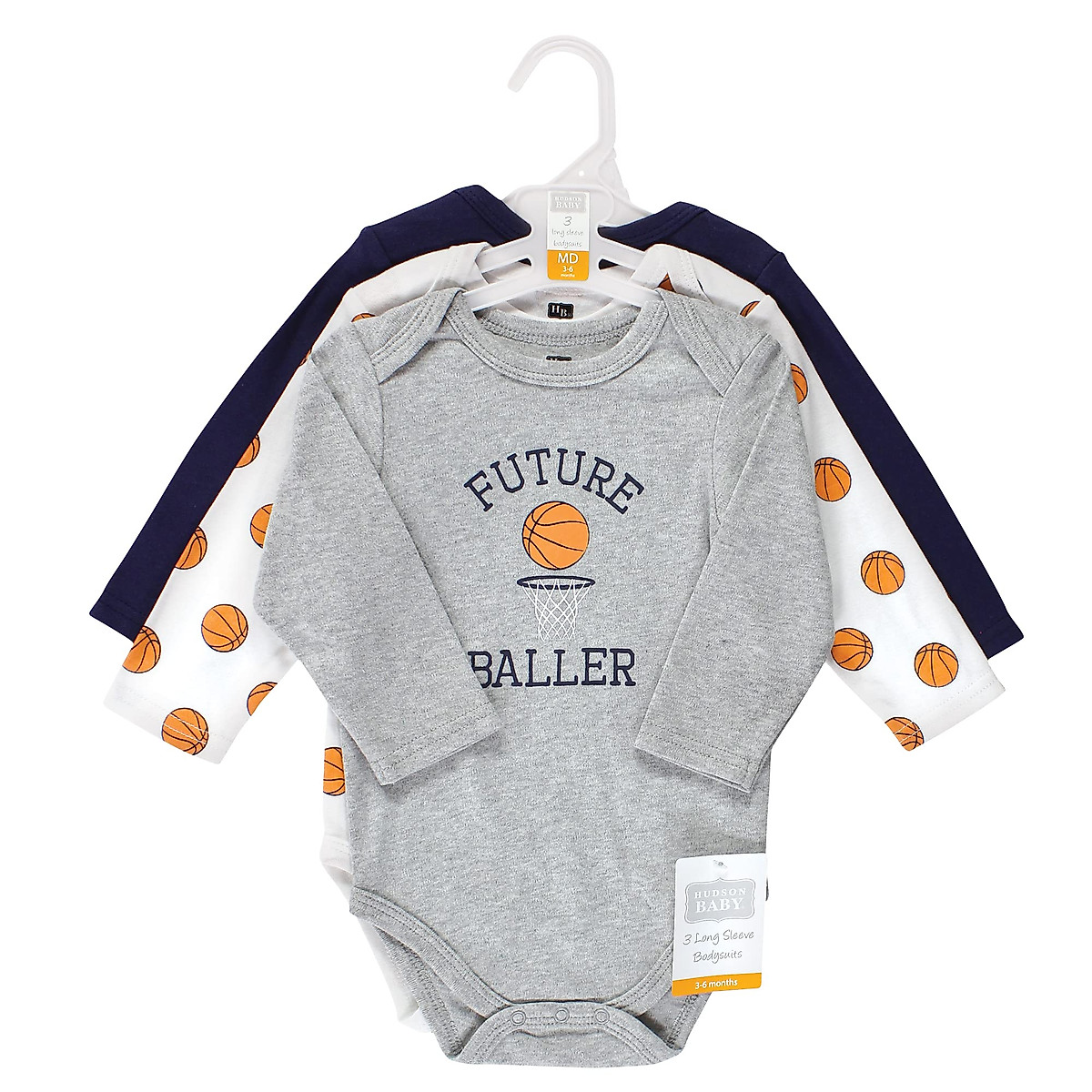 Hudson Baby Girls Bodysuits Unisex Cotton Long-Sleeve Basketball, 3-6 Months, Basketball, 3-6 Months US