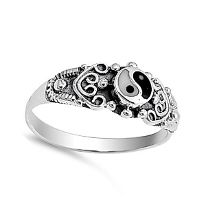 Yin Yang Simulated Mother of Pearl Simulated Black Onyx Ring New 925 Sterling Silver Band Size 9