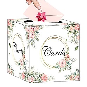 HEIPINIUYE Pink Floral Card Box Floral Gift Card Box Holder Wedding Card Box Money Box Card Box Holder for Wedding Baby Shower Bridal Shower Birthday Party Favor Table Centerpiece Decoration