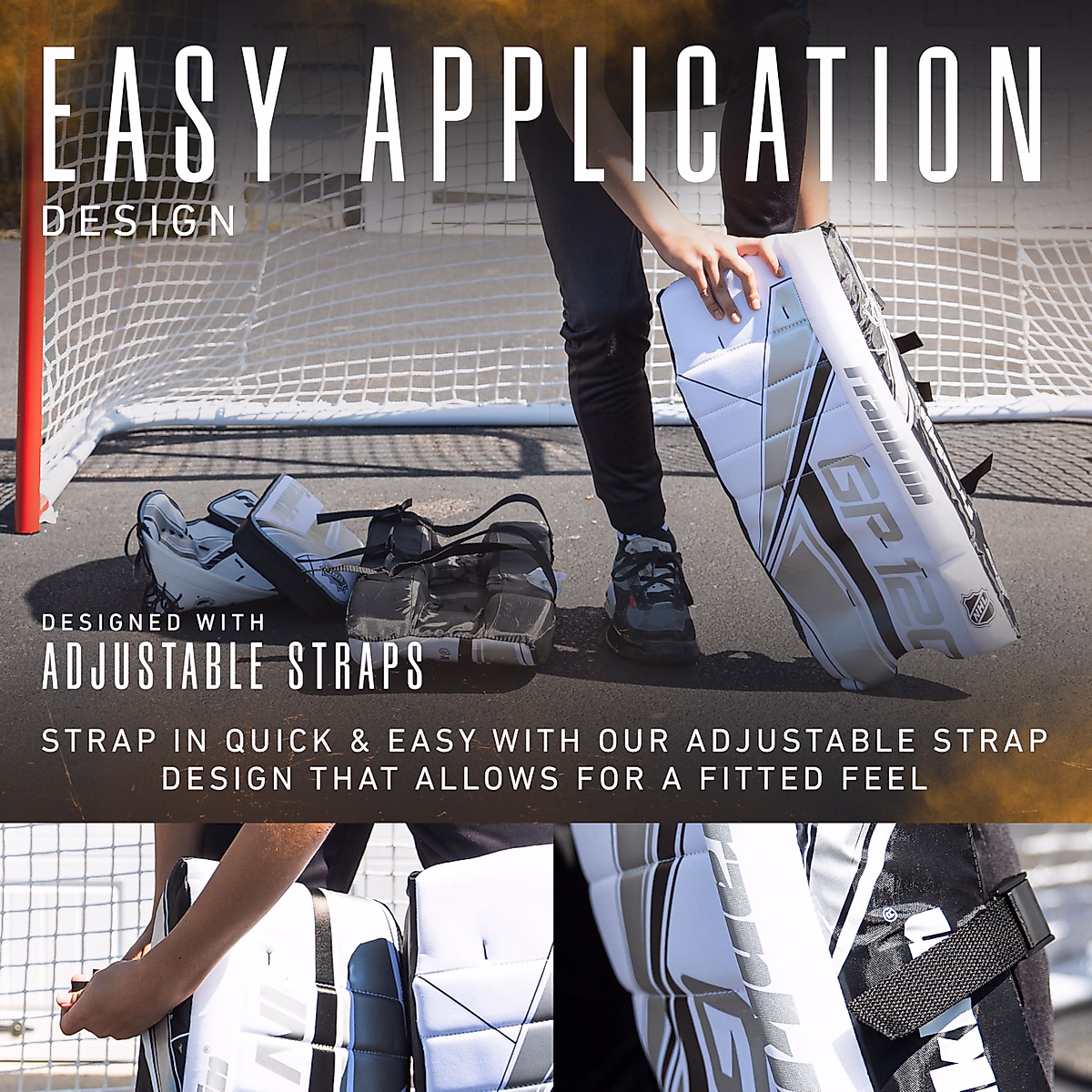 Franklin Sports NHL Kids Street Hockey Goalie Pads Set - Kids Hockey Training Equipment - Includes Block Pad, Catch Glove, and Goalie Pads,Black/White