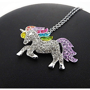 ALoveSoul Silver Rainbow Unicorn Pendant Necklace Fashion Necklace Gift for Women (Silver)