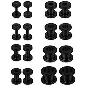 Vsnnsns 14G 12G 8G 6G 4G 2G 0G 00G 316L Surgical Stainless Steel Ear Gauges Tunnel Plug Earrings Expander Stretcher Piercings Jewelry for Women Men 8 Pairs Black 1.6mm - 10mm 14 Gauge - 00Gauge