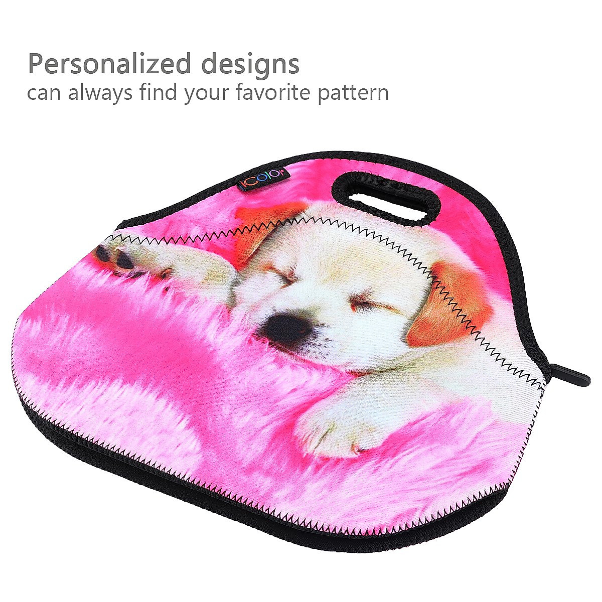 icolor Pink Dog Soft Friendly Insulated Lunch box - Bag Neoprene Handbag lunchbox Cooler warm Pouch Tote bag