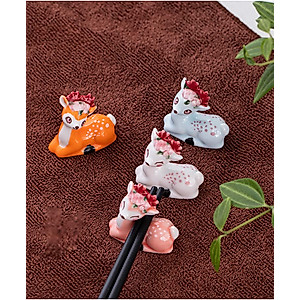 KLAPR APOLM Deer Ceramic Chopstick Rest Sika Deer Four Colors Perfect for Families,Christmas Restaurants and Izakaya Exquisite Chopstick Rests