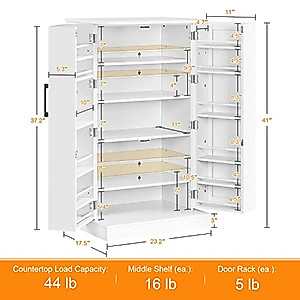 Yaheetech Kitchen Pantry Storage Cabinet, 41" Pantry Cabinets with Doors and 6 Adjustable Shelves, Freestanding Pantry Cupboard for Kitchen, Dinning Room, Living Room, Small Place, White