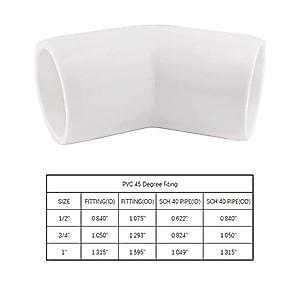 MARRTEUM 3/4 Inch 45 Degree PVC Elbow Fitting Pipe Corner Connector for Greenhouse Shed / Garden Support Structure / Storage Frame, Furniture Build Grade SCH40 [Pack of 6]