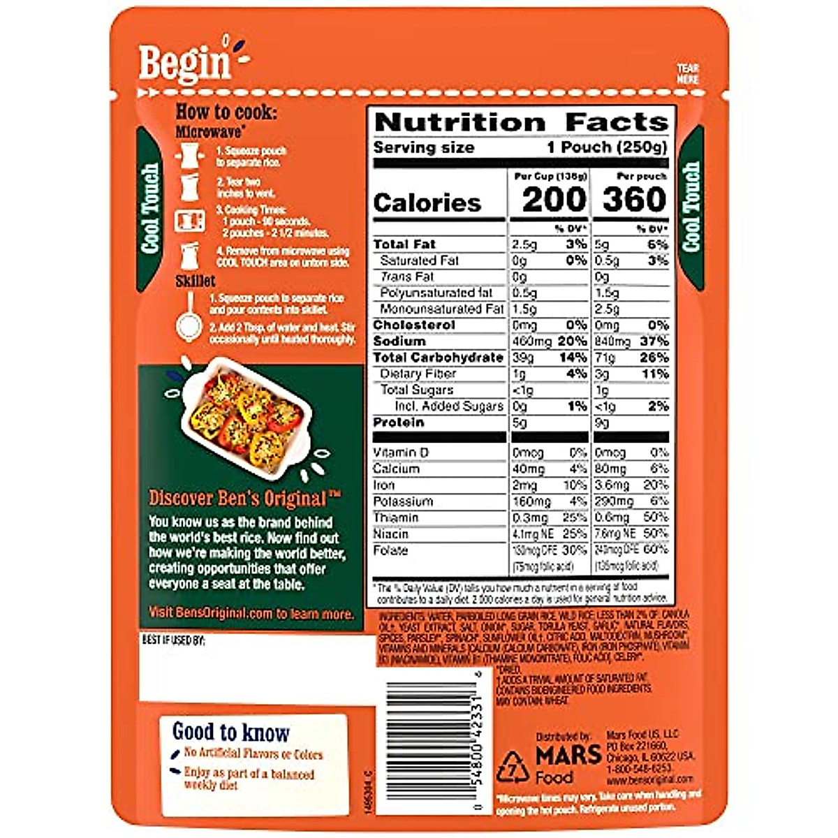 BEN'S ORIGINAL Ready Rice Long Grain and Wild Flavored Rice, Easy Dinner Side, 8.8 OZ Pouch (Pack of 6)