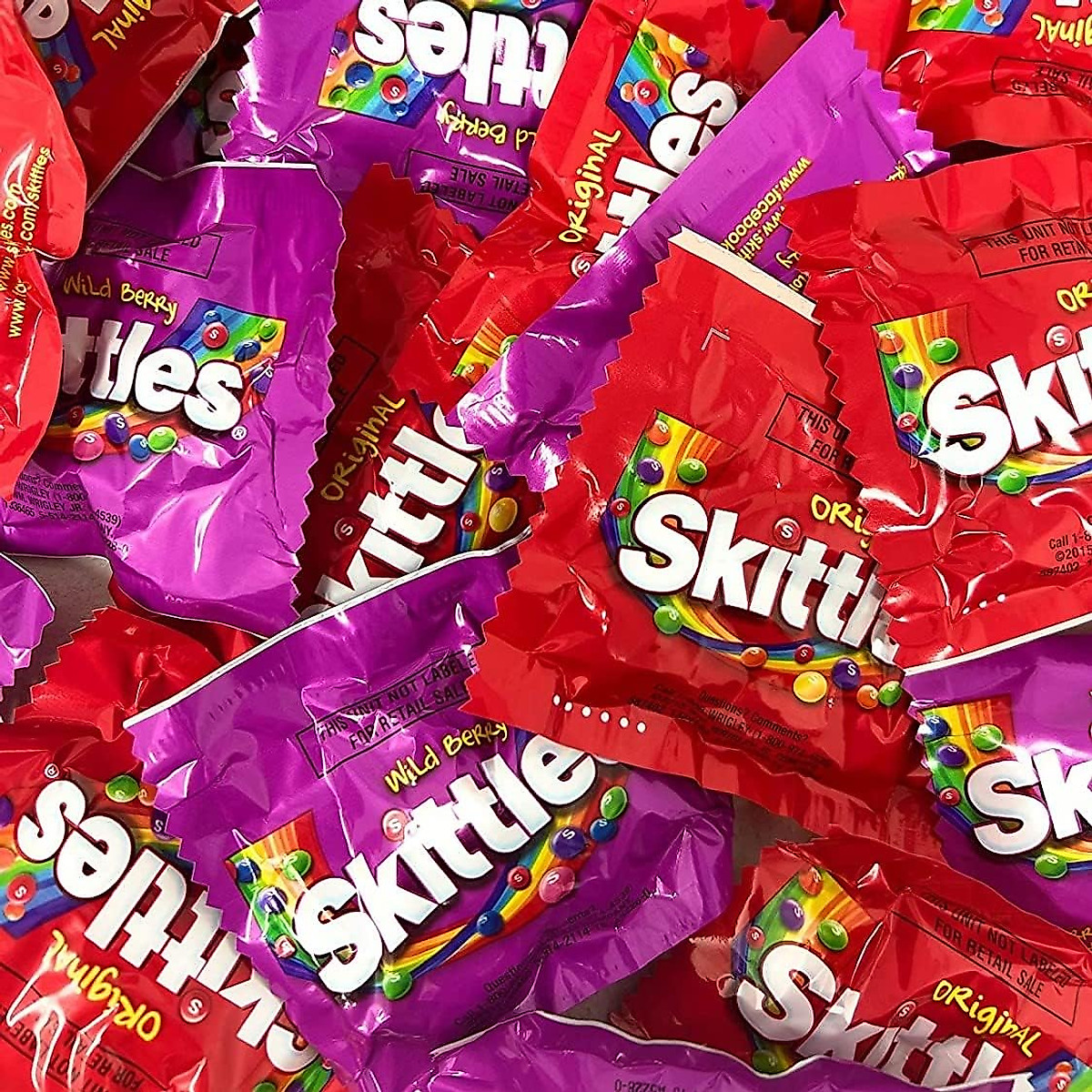 Klub Bulk Skittles Candy Assortment -3-lbs-Wild Berry & Original Flavor Skittles Candy Coated Fruit Chew Bites Individually Wrapped Mini Packs- Bulk Party Size Variety Pack (48-Oz)
