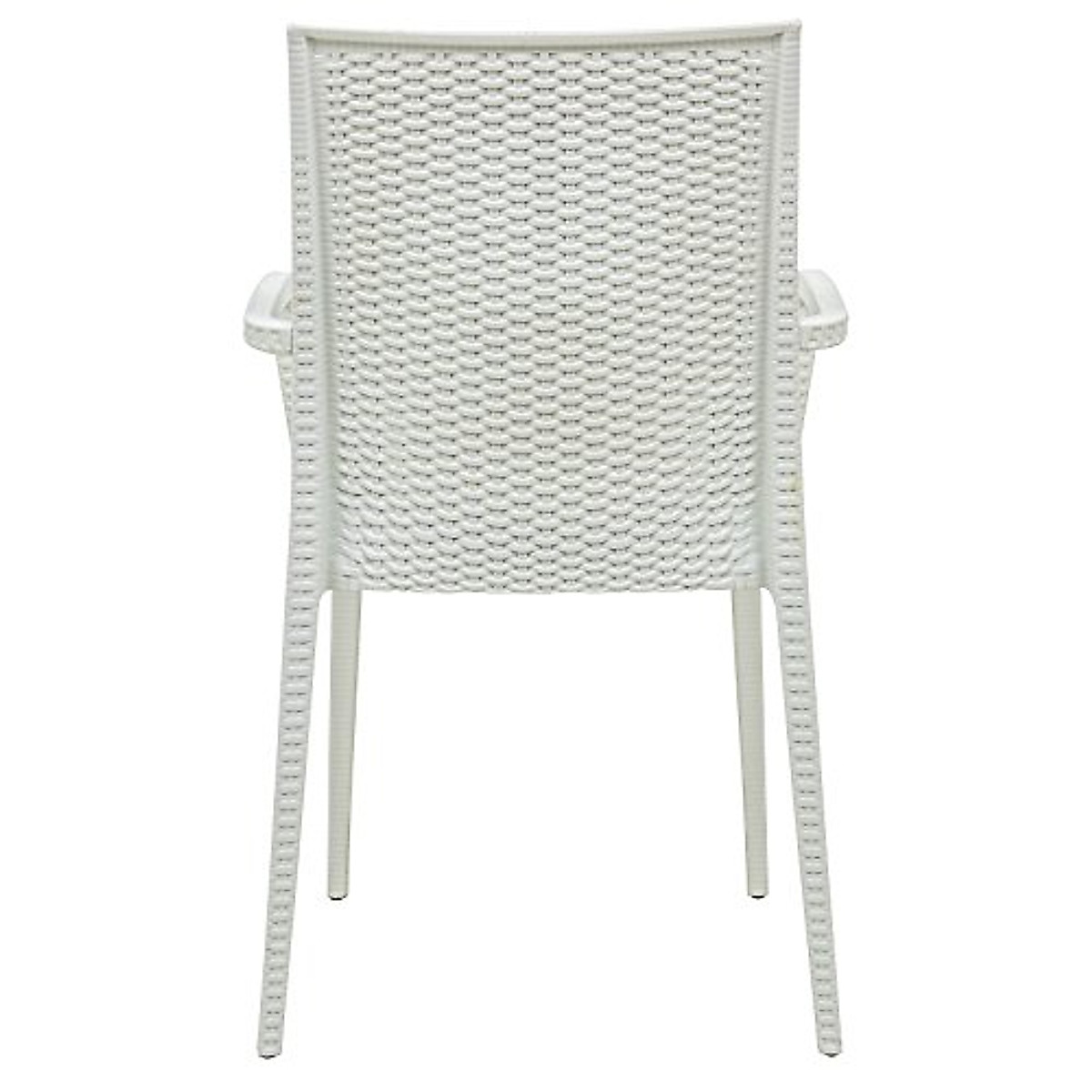LeisureMod Hickory Weave Indoor Outdoor Patio Dining Side Armchair, Set of 2 (White)