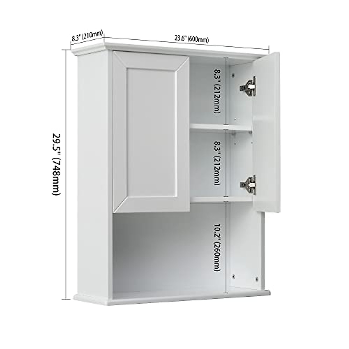 VANIRROR Bathroom Wall Cabinet Wooden Medicine Cabinet Buffering Hinge MDF Material Over Toilet Storage Cabinet 23"x29" and Adjustable Shelves Cupboard Above Toilet Storage Cabinet with Large Space