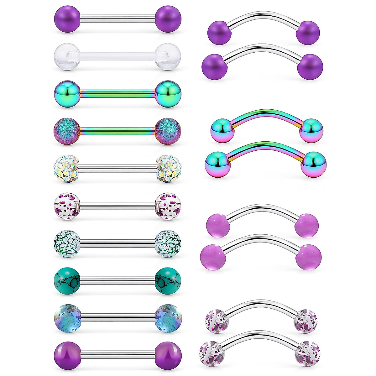 Leiainely Tongue Rings Snake Frog Eyes Bite Piercing Jewelry for Women Men Work 14g 14 Gauge Cute Green Rainbow Surgical Stainless Steel Metal Plastic Acrylic Para La Lengua Aretes Barbell Balls