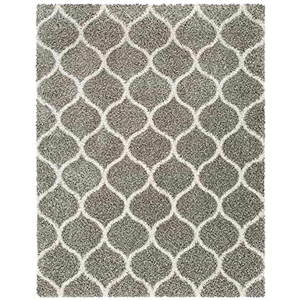SAFAVIEH Hudson Shag Collection Area Rug - 9' x 12', Grey & Ivory, Moroccan Ogee Trellis Design, Non-Shedding & Easy Care, 2-inch Thick Ideal for High Traffic Areas in Living Room, Bedroom (SGH280B)