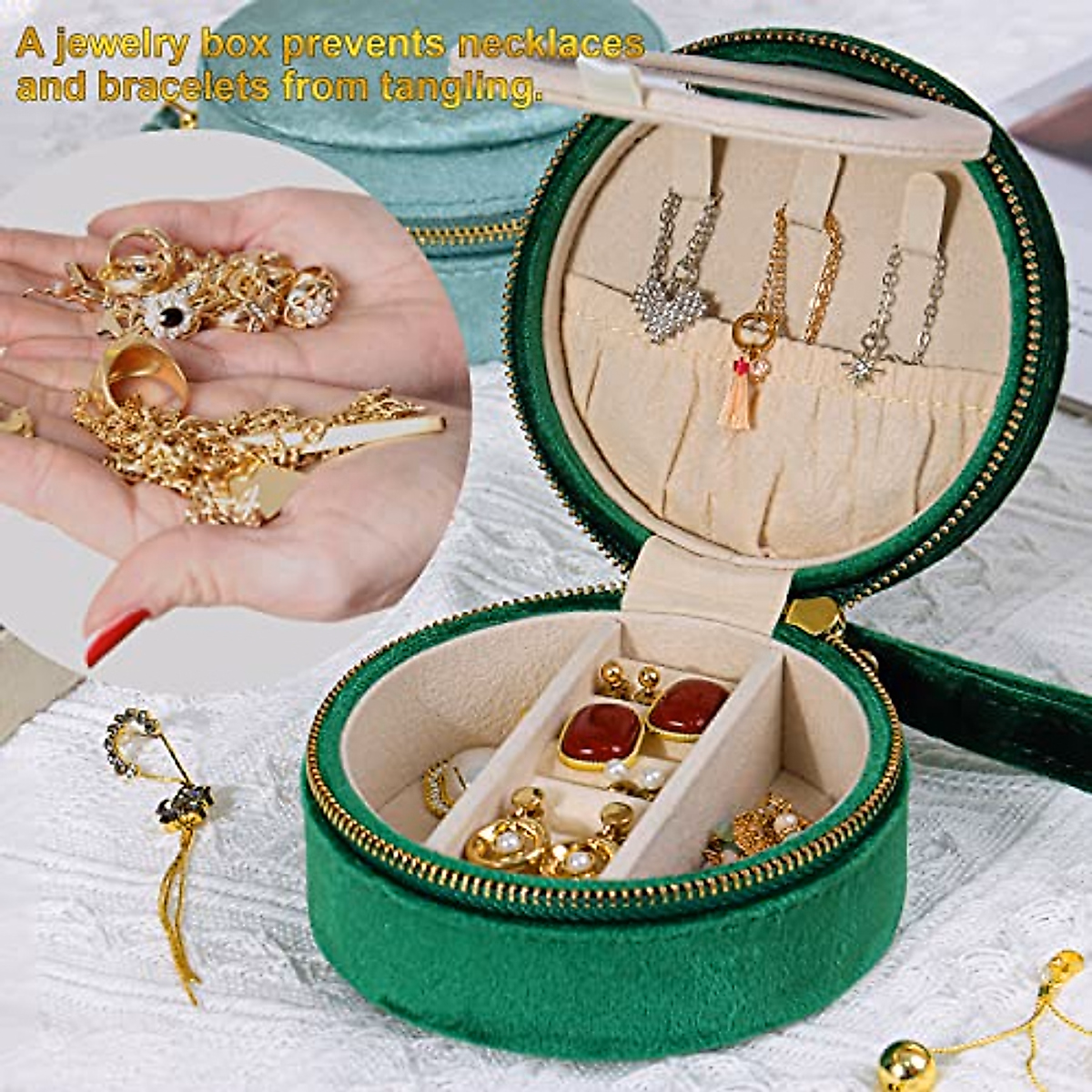 TOPLDILB Plush Velvet Travel Jewelry Box - Mini Jewelry Travel Case with Mirror Portable Small Jewelry Organizer Gift for Christmas Mother's Day Thanksgiving Anniversary Birthday - Emerald