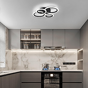 TEMINBU Modern LED Ceiling Light, Black 4 Rings Flush Mount Ceiling Light, 4000K Lighting Fixture Ceiling Lamp for Kitchen, Bedroom, Living Room, Laundry Room