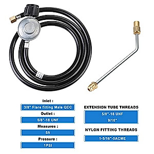 WYNNsky 5 Feet Propane Regulator Hose, Universal Regulator Replacement Parts, QCC1 Connection for Most LP Gas Grill, Heater and Fire Pit Table, Low Pressure