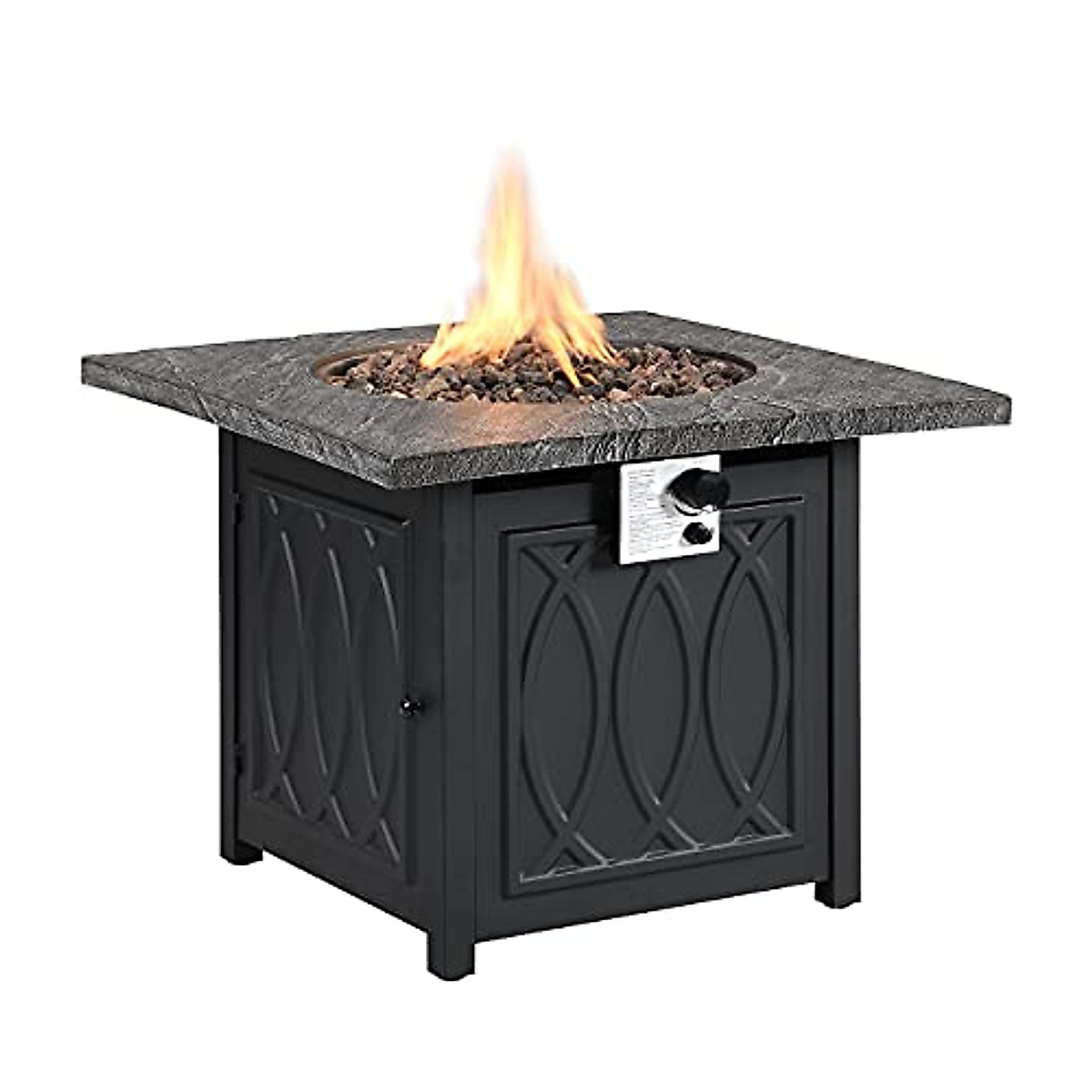 Ehomexpert 50,000 BTU Fire Pit Table,32-inch Outdoor Garden Square Auto-Ignition Propane Gas Fire Table with Waterproof Cover for Patio Courtyard Balcony,Black