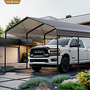 Carport Car Port Metal Canopy 12x20 ft Heavy Duty for Snow, Portable Garage Kit Shed Tent Shelter Metal Frame All Weather Outdoor for Boat with Anti-Leak Seam Taped, Dark Grey, Sophia & William