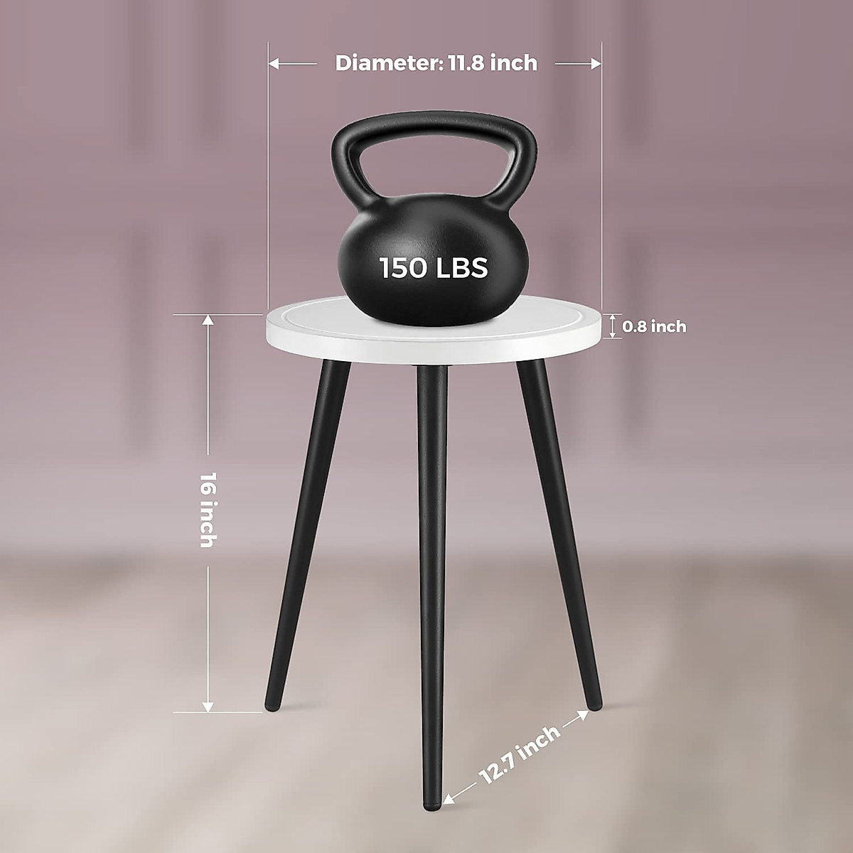 Indoor Plant Stand with Metal Legs, 16" Tall Plant Holder for Flower Pots, Mid Century Wooden Plant Stand Plant Table for Flower Pots, Modern Home Decor Small Round Side End Table (White Set 2)