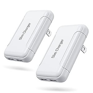 USB Wall Charger, Foldable Charger Adapter, Pofesun 2-Pack Dual Port Foldable Fast Charger Block Power Adapter Compatible for iPhone 11/ Pro/MAX/X/XS/XR/XS Max/8/7/6/Plus,Pad,Samsung Galaxy-White