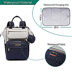 BabbleRoo Diaper Bag Backpack, Multifunction Large Bags with Changing Pad & Stroller Straps & Pacifier Case, Unisex Stylish Travel Back Pack Nappy Changing Bag for Moms Dads (Stone Gray & Blue)