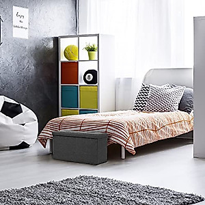 Seville Classics Large 30" Foldable Bench Ottoman Footrest Storage Chest Coffee Table Stool, for Bedroom, Living Room, Entryway, Lounge, Modern Gray, 1-Pack