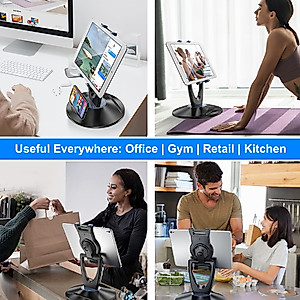 DeskLogics iPad Tablet Stand Holder for Desk - 6 inch to 13 inch - Stable, Adjustable - 360° Swivel Angle Pen Phone iPad Stand for Store, Retail Kiosk, Reception, Home Office, Gift Ideas - Black