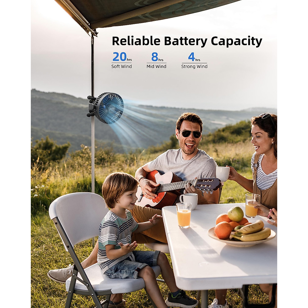 Jiffi 5000Mah Portable Battery Operated Fan, Baby Stroller Fan Flexible Tripod Small Clip on fan for Bike & Treadmill,USB Rechargeable and Handheld Cooling Fan for Travel, Car Seat, Golf Cart, Bed