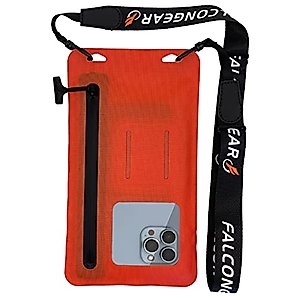 FalconGear Floating Waterproof Phone Pouch Universal Waterproof Phone Case with Zipper & Adjustable Lanyard Cellphone Dry Bag for iPhone 13/12/11 Pro Max XR Galaxy S22/21/20 Ultra (Orange-Red)