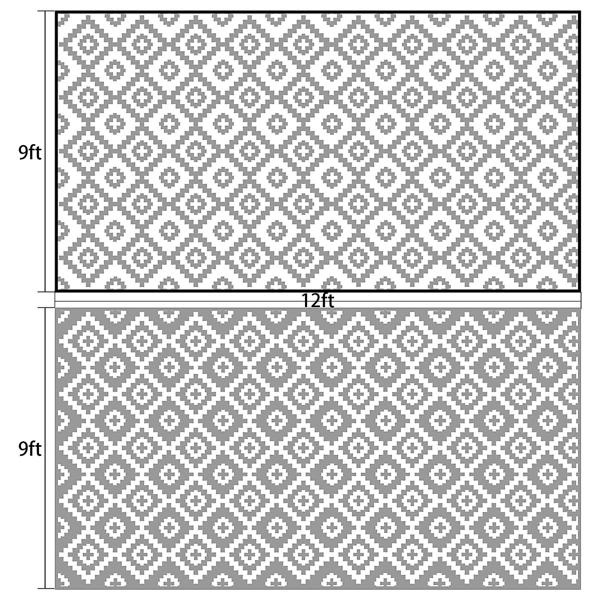 RVGUARD Outdoor Rugs, Reversible Patio Mat 9 x 12 ft, Waterproof Camping Rugs for Indoor/Outdoor, Patio, RV, Picnic, Beach, Backyard, Deck, Black & White