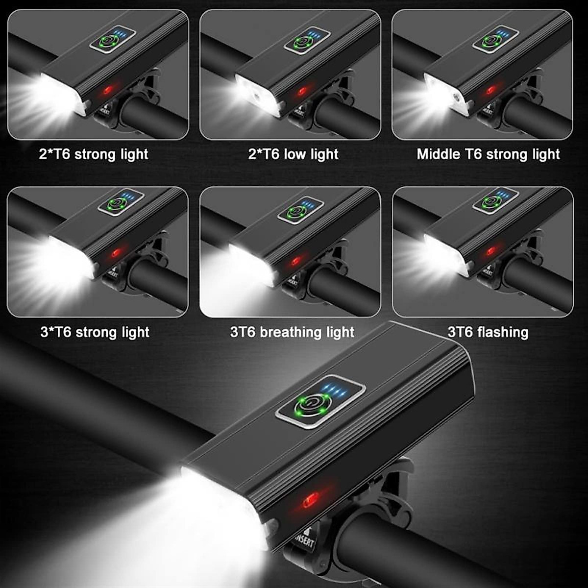 2500Lumen T6 Bicycle Light Front Lanterna Bicicleta MTB Headlight Bicycle Lamp Powerful Light for Bicycle Flashlight Lighting (Color : Bike Headlight)