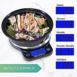 INEVIFIT Digital Kitchen Scale, Highly Accurate Multifunction Food Scale 13 lbs 6kgs Max, Clean Modern Black with Premium Stainless Steel Finish. Includes Batteries